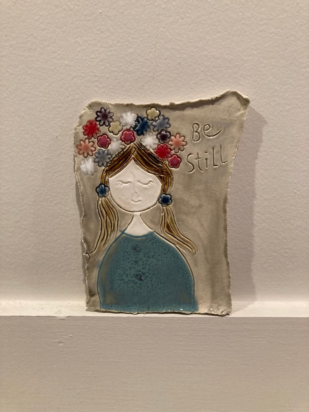 Flower Child, Ceramic Wall Tile, Ceramic Art Tile, Pottery Art, Garden ...