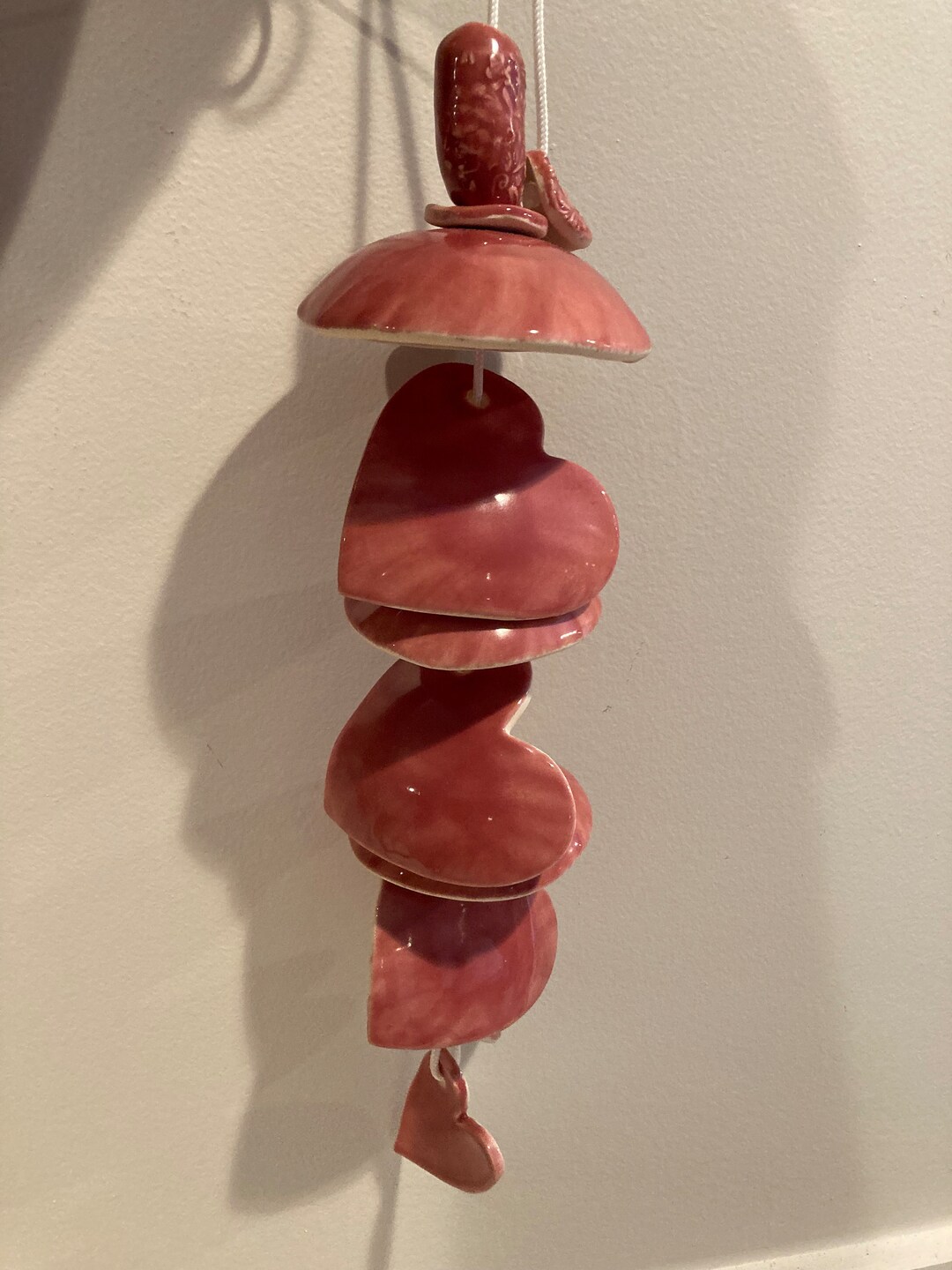13 Wind Chime, Rose Pink Heart Ceramic Wind Chimes, Pottery Wind Chime ...