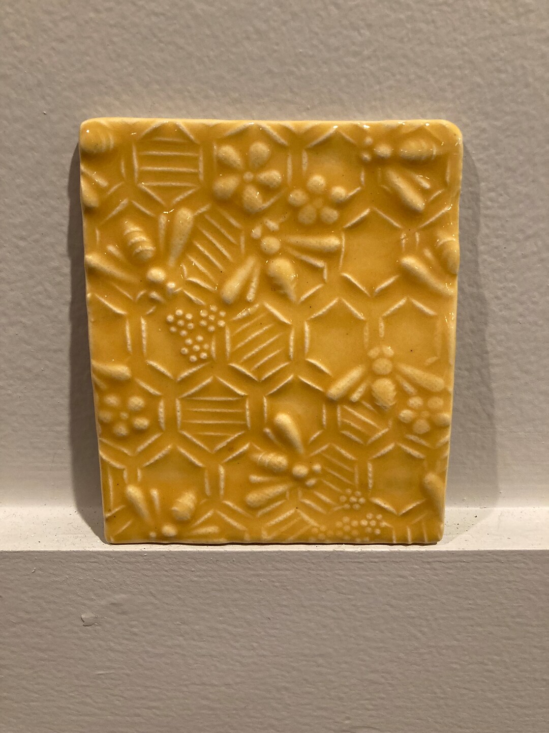Yellow Bee Ceramic Art Tile, Honey Bee Miniature Tile, Ceramic Bee Tile ...