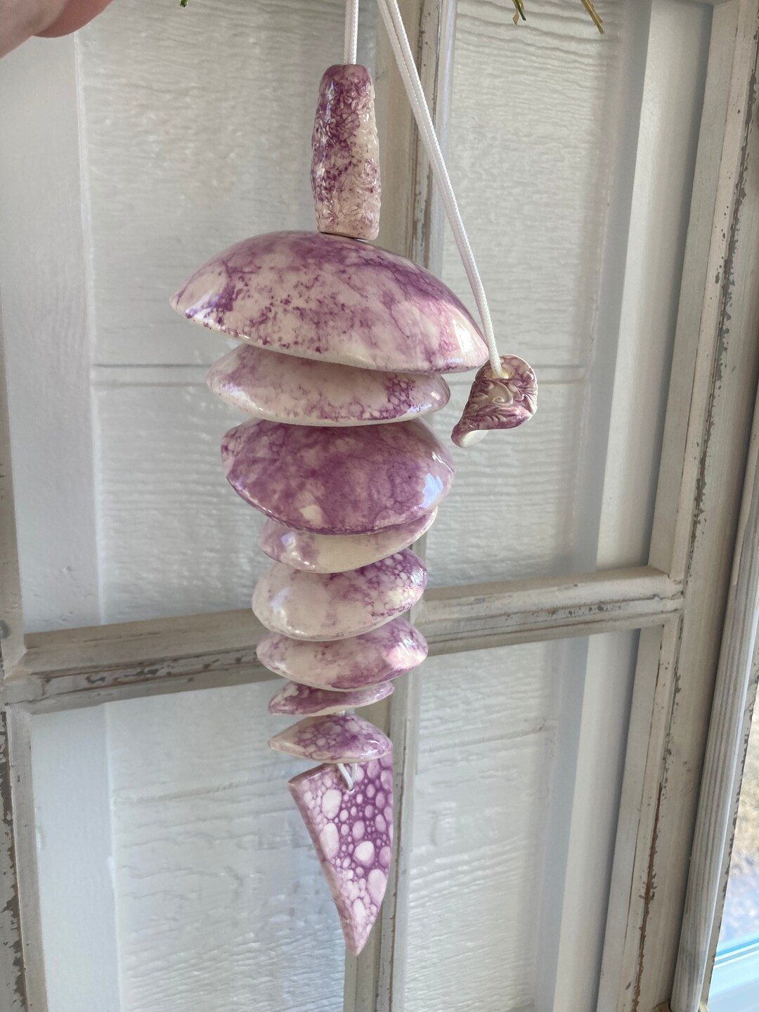 13" Wind Chime, Bubble Glaze Purple and White Ceramic Wind Chimes ...