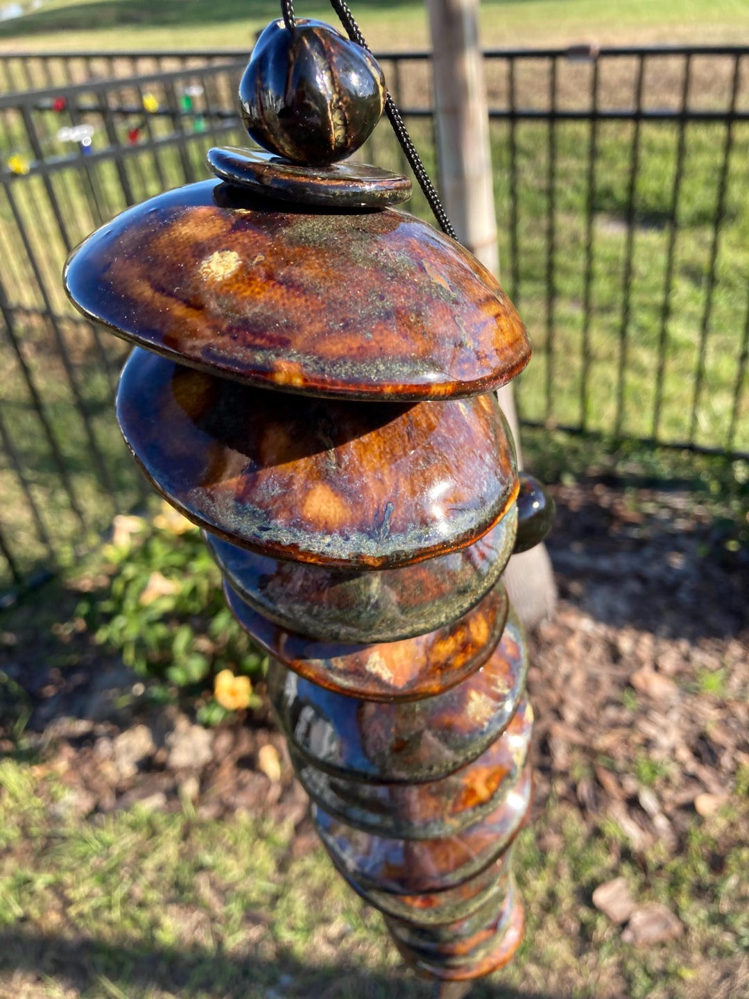 Ceramic Wind Chime, 18" Black and Brown Glaze Wind Chimes, Pottery Wind ...