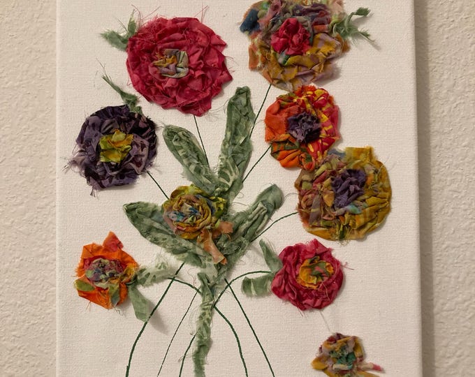 Flower Art, Slow Stitched Picture, Hand Stitched Picture, Shabby Chic ...