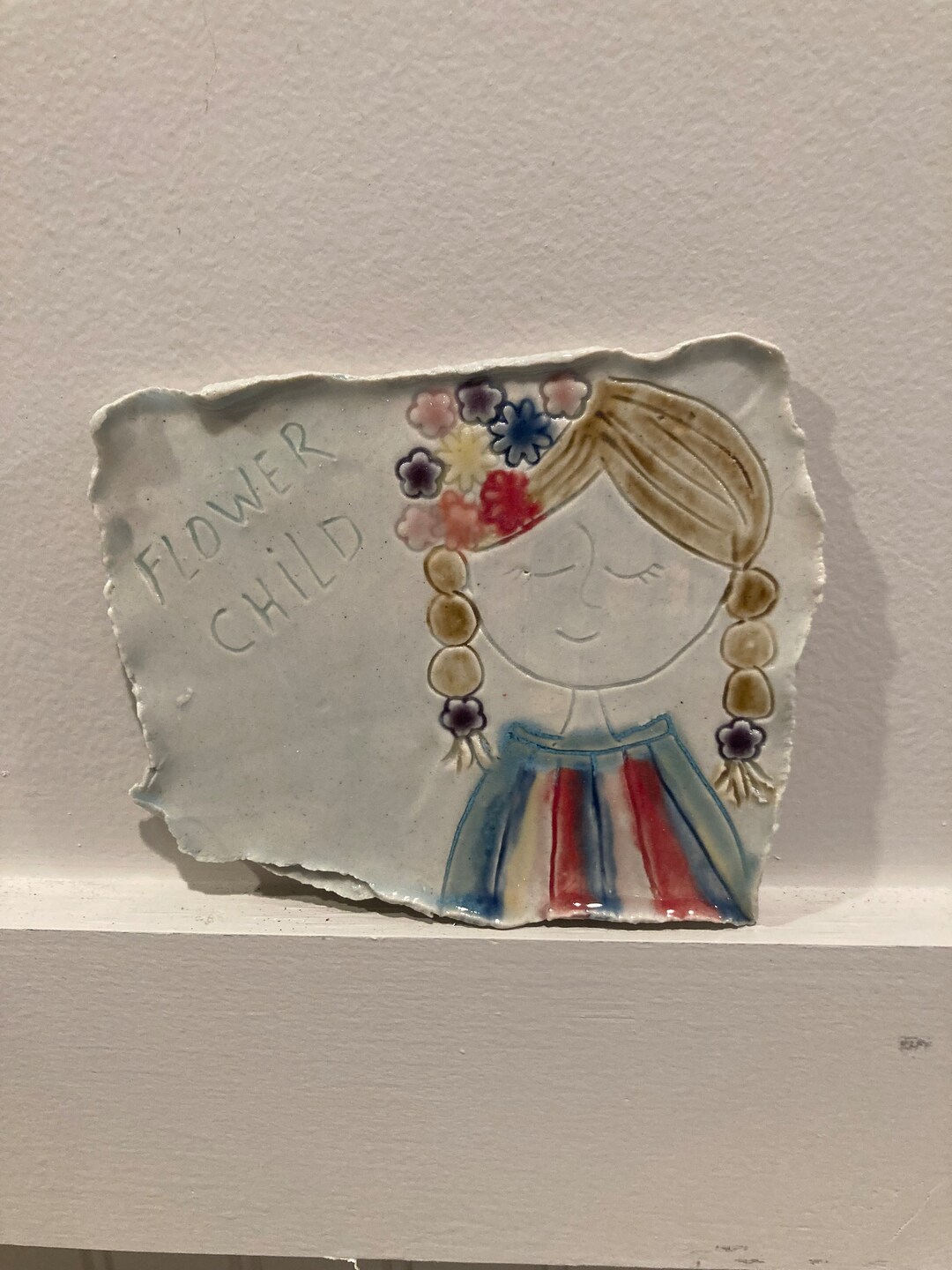 Flower Child, Ceramic Wall Tile, Ceramic Art Tile, Pottery Art, Garden ...