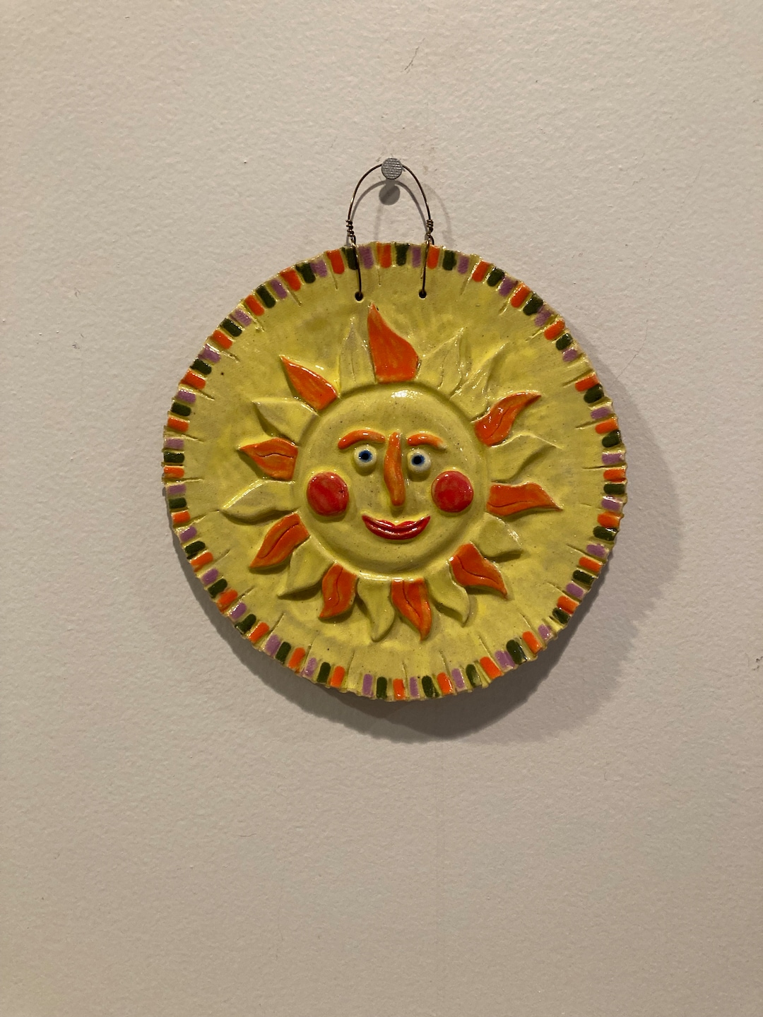 Sun Face Wall Art, Hand Sculpted Sun Face, Hand Painted Sun Face ...