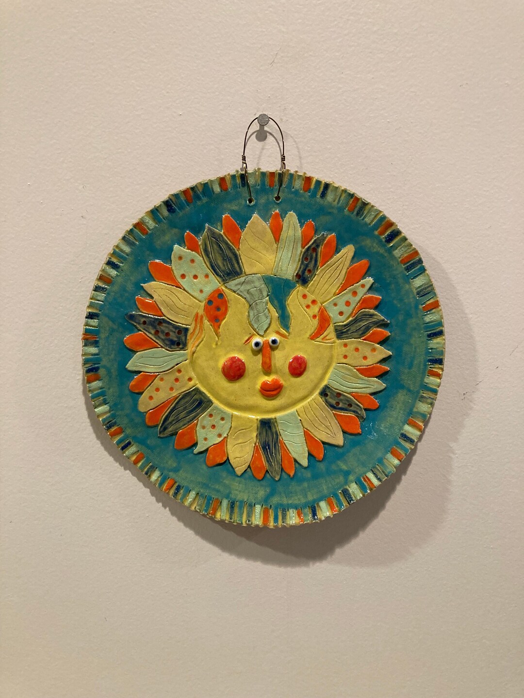 Sun Face Wall Art, Hand Sculpted Sun Face, Hand Painted Sun Face ...