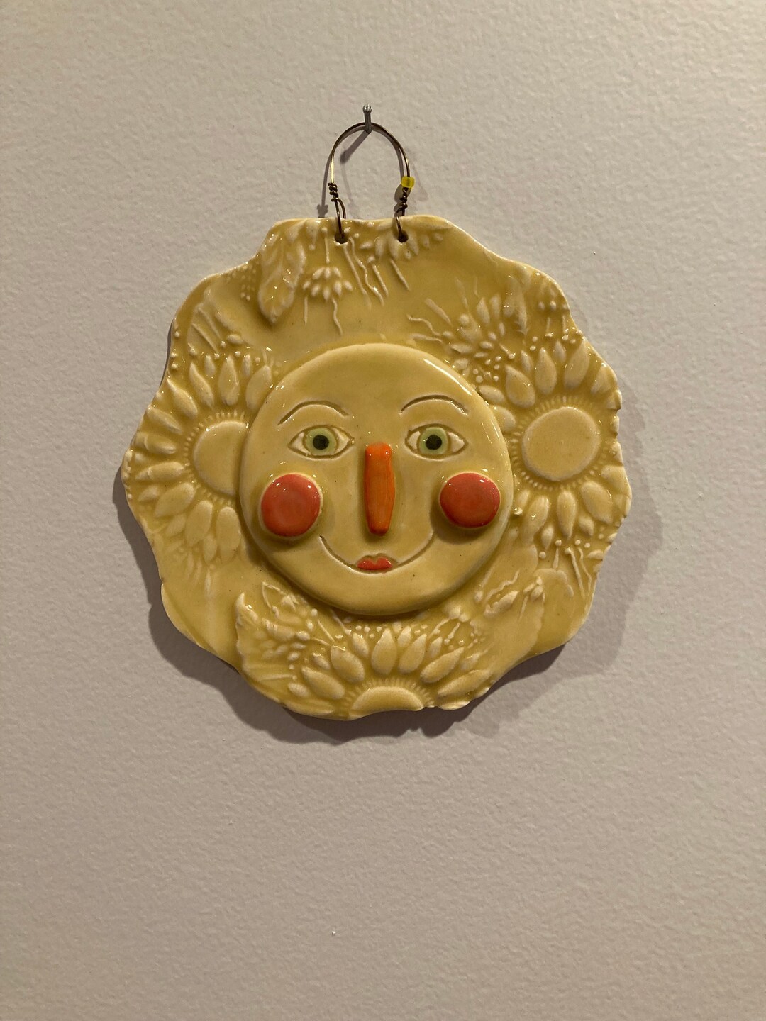 Sun Face Wall Art, 6" Hand Sculpted Sun Face, Hand Painted Sun Face ...