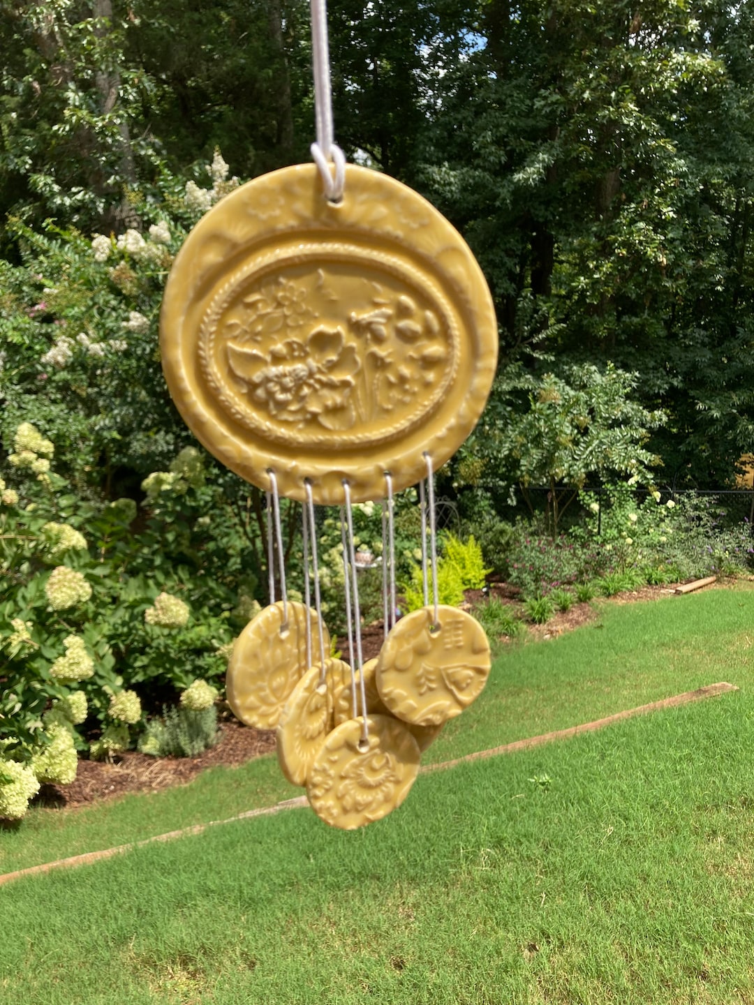 Yellow Wind Chimes, Ceramic Wind Chimes, Yellow Floral Wind Chime With ...