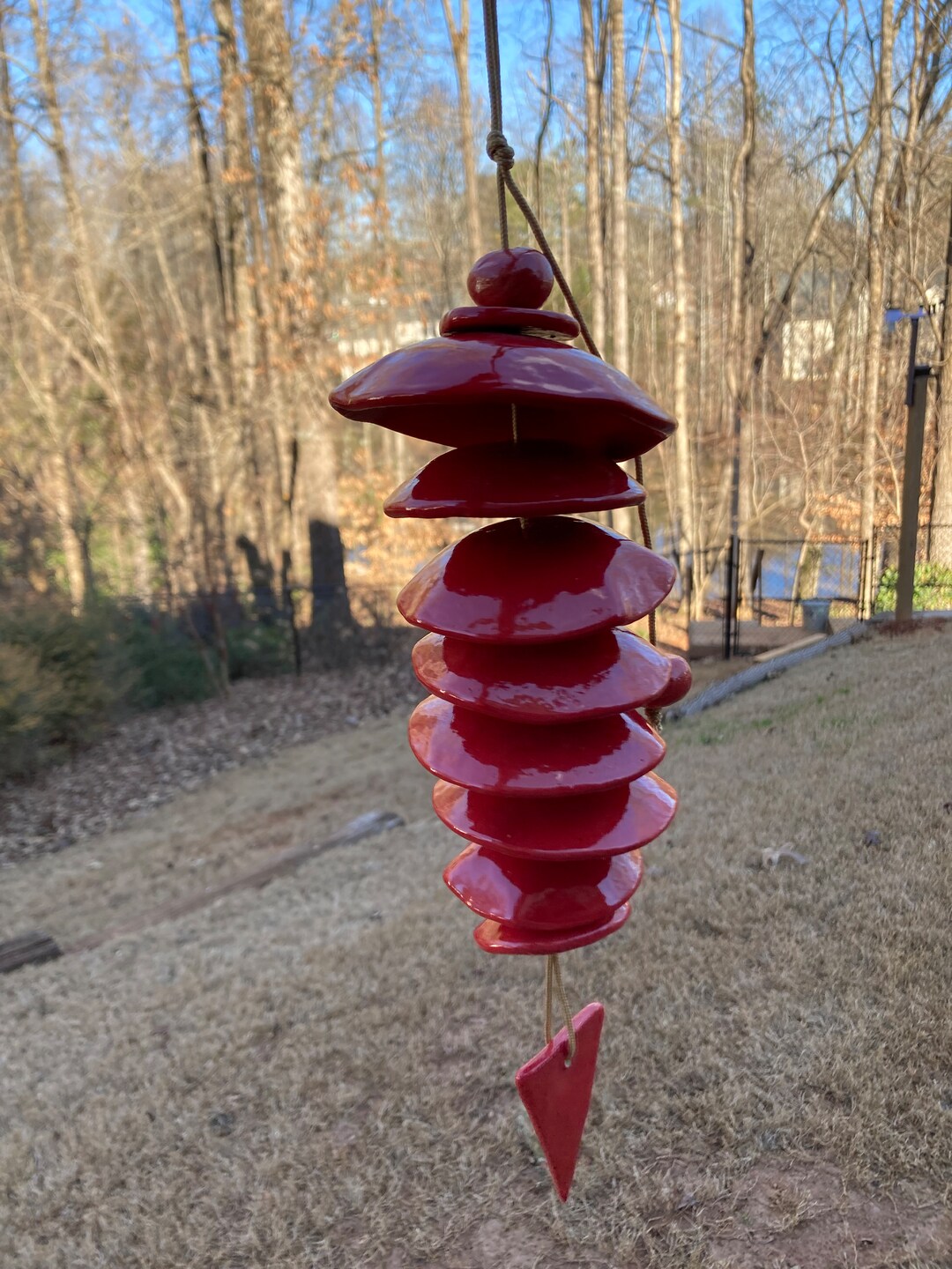 13 Wind Chime, Red Ceramic Wind Chimes, Pottery Wind Chime, Unique Wind ...