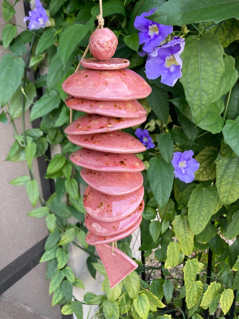 Ceramic Wind Chime, Pink and Brown Ceramic Wind Chimes, 13" Pottery ...