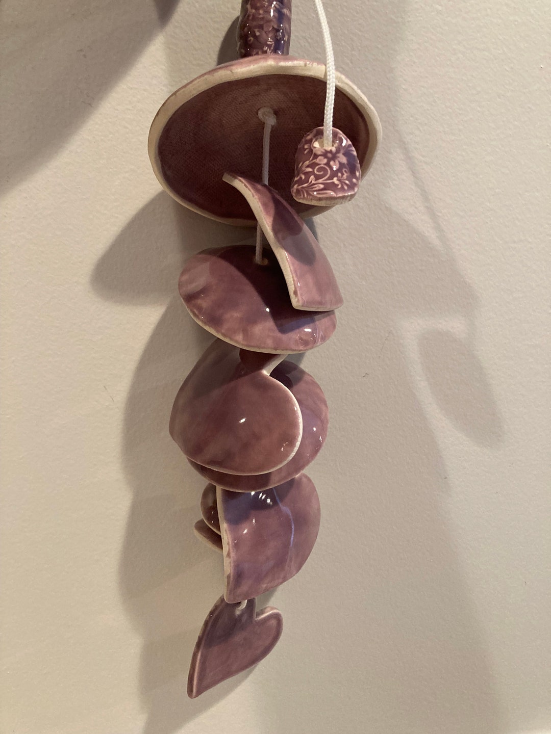 13" Windchimes, Lavender Heart Ceramic Wind Chimes, Pottery Wind Chime ...