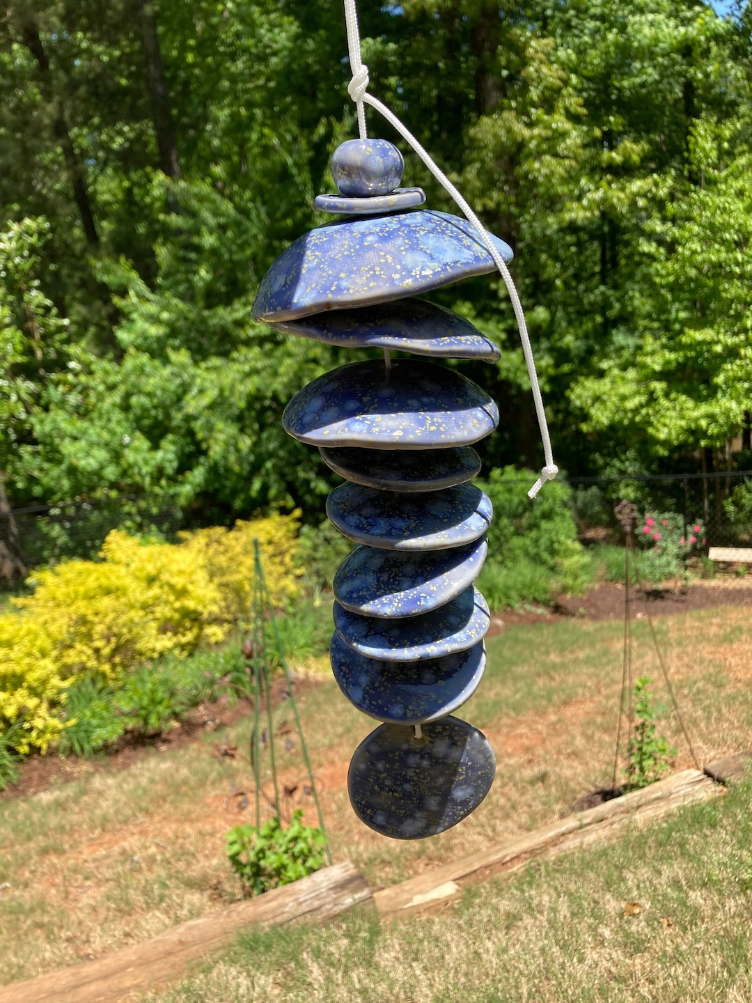13" Wind Chime, Blue and Purple Ceramic Wind Chimes, Pottery Wind Chime ...