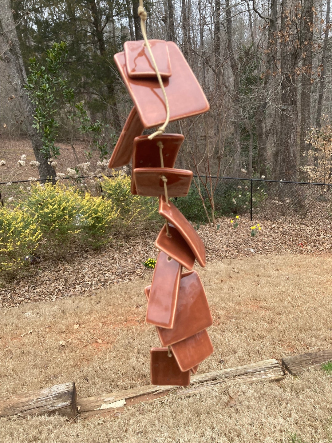 Wind Chime, Cinnamon Brown Wind Chimes, Squares and Rectangles Pottery ...