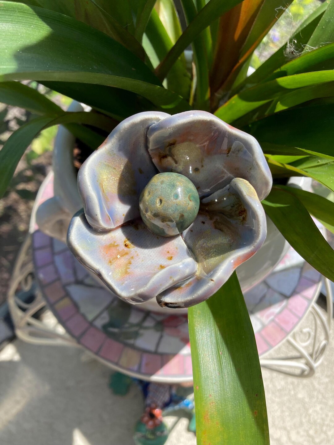 Plant Pick, Poppy, Ceramic Flower, Garden Stake, Ceramic Bee Pollinator ...