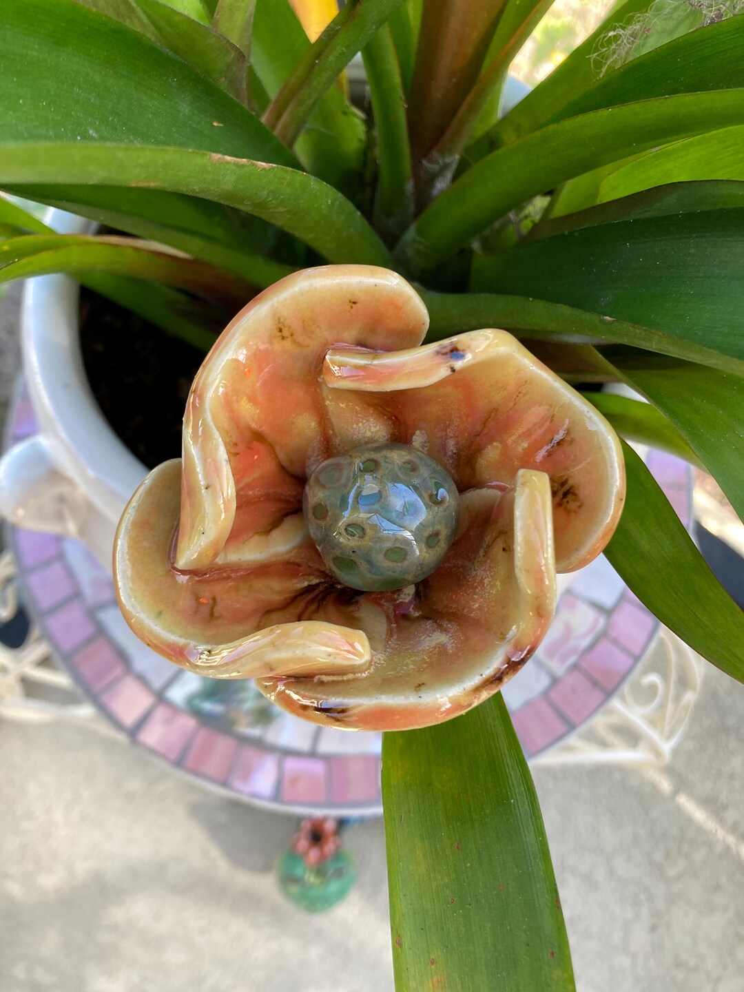 Plant Pick, Poppy, Ceramic Flower, Garden Stake, Ceramic Bee Pollinator ...