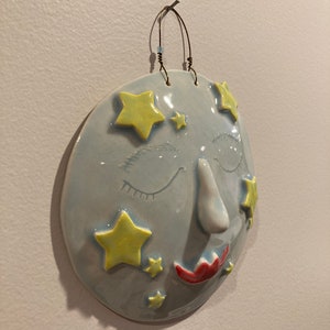 Moon Face Wall Art, 6" Hand Sculpted Moon Face, Hand Painted Moon Face ...