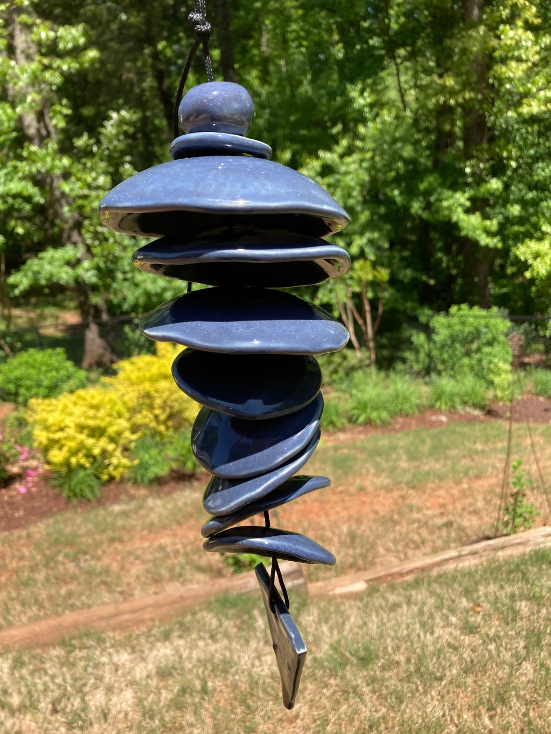 13" Wind Chime, Blue Ceramic Wind Chimes, Pottery Wind Chime, Unique ...