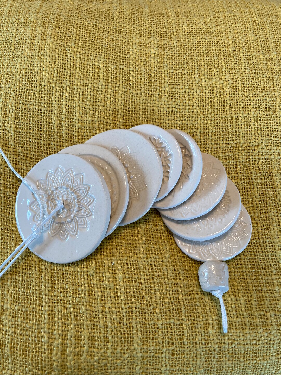 10 Wind Chime, Mandala Discs, Meditation, Prayer, Clear Glaze Ceramic ...