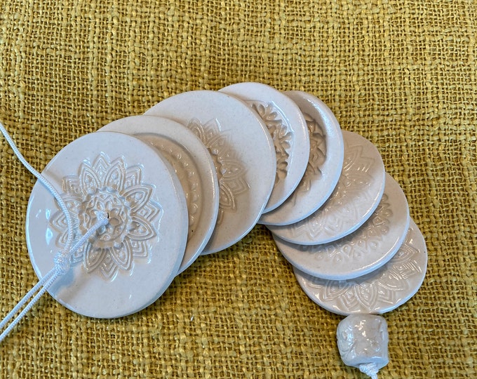 10" Wind Chime, Mandala Discs, Meditation, Prayer, Clear Glaze Ceramic ...