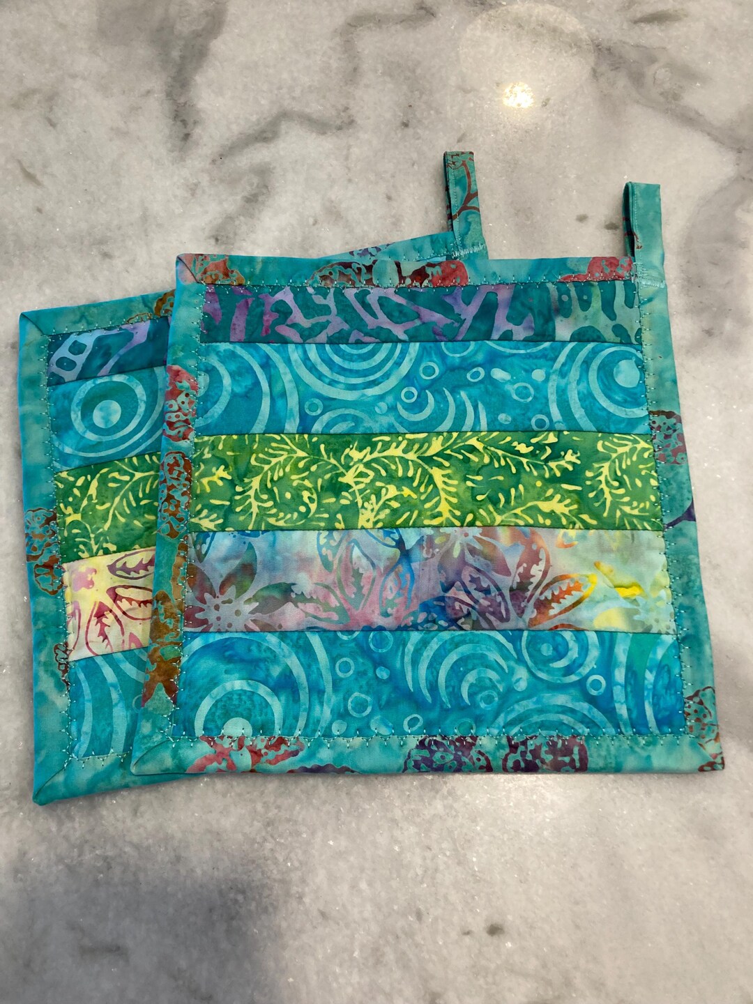 Pot Holders, Set of 2, Teal Pot Holders, Kitchen Pot Holders, Handmade ...