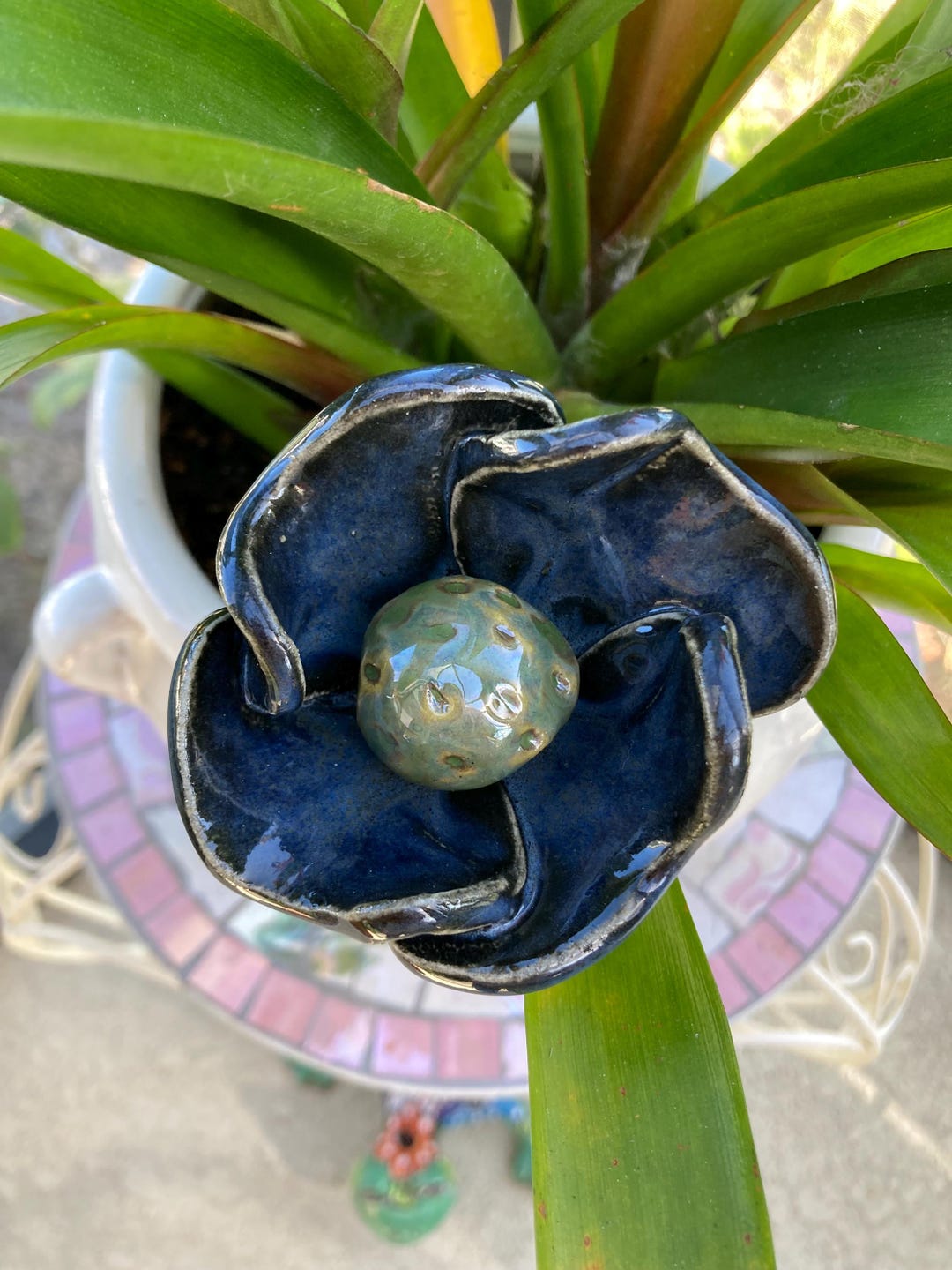 Plant Pick, Poppy, Ceramic Flower, Garden Stake, Ceramic Bee Pollinator ...