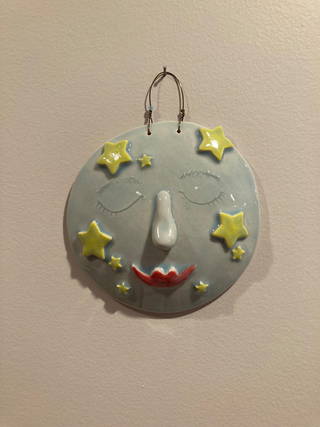 Moon Face Wall Art, 6" Hand Sculpted Moon Face, Hand Painted Moon Face ...