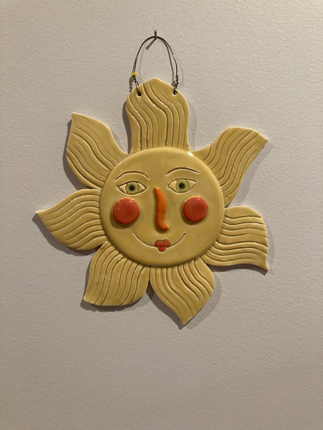 Sun Face Wall Art, 9" Hand Sculpted Sun Face, Hand Painted Sun Face ...
