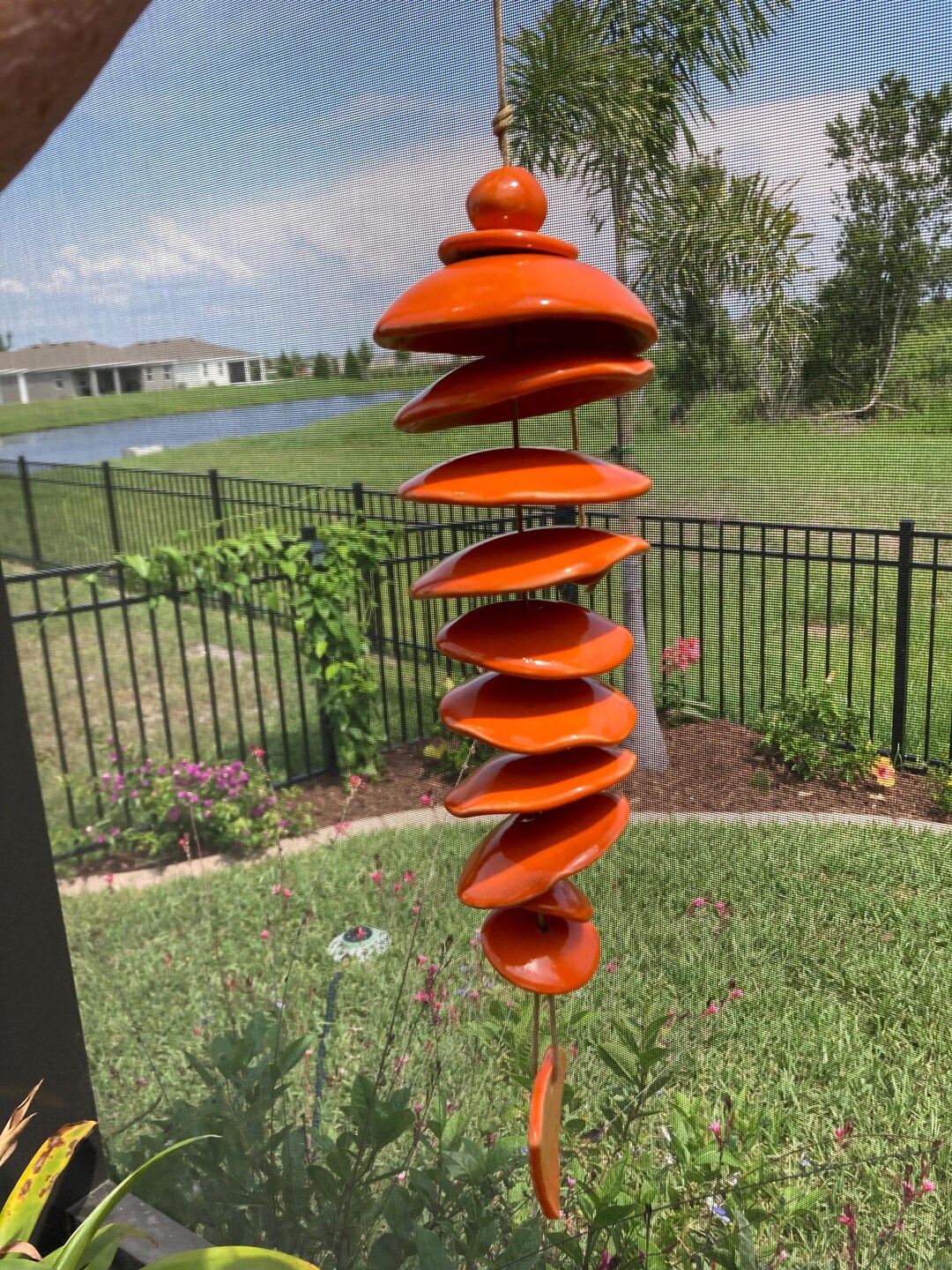 Wind Chimes 15", Orange Wind Chimes, Pottery Wind Chime, Unique Wind ...