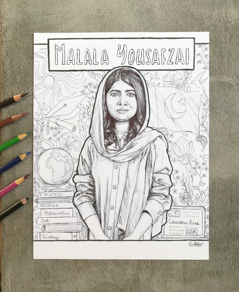 Malala Yousafzai Coloring Page Etsy