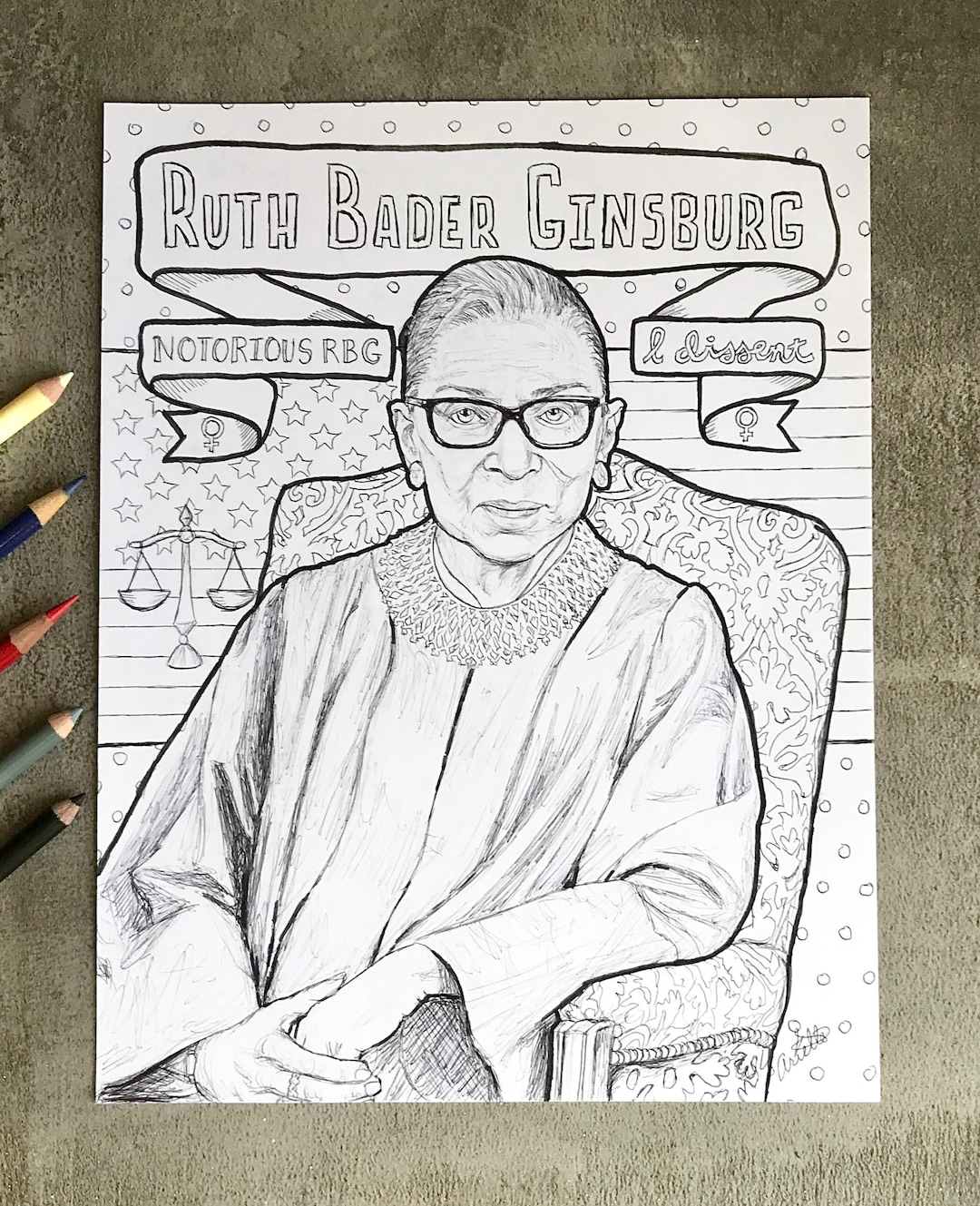 Ruth Bader Ginsburg Coloring Page - Etsy