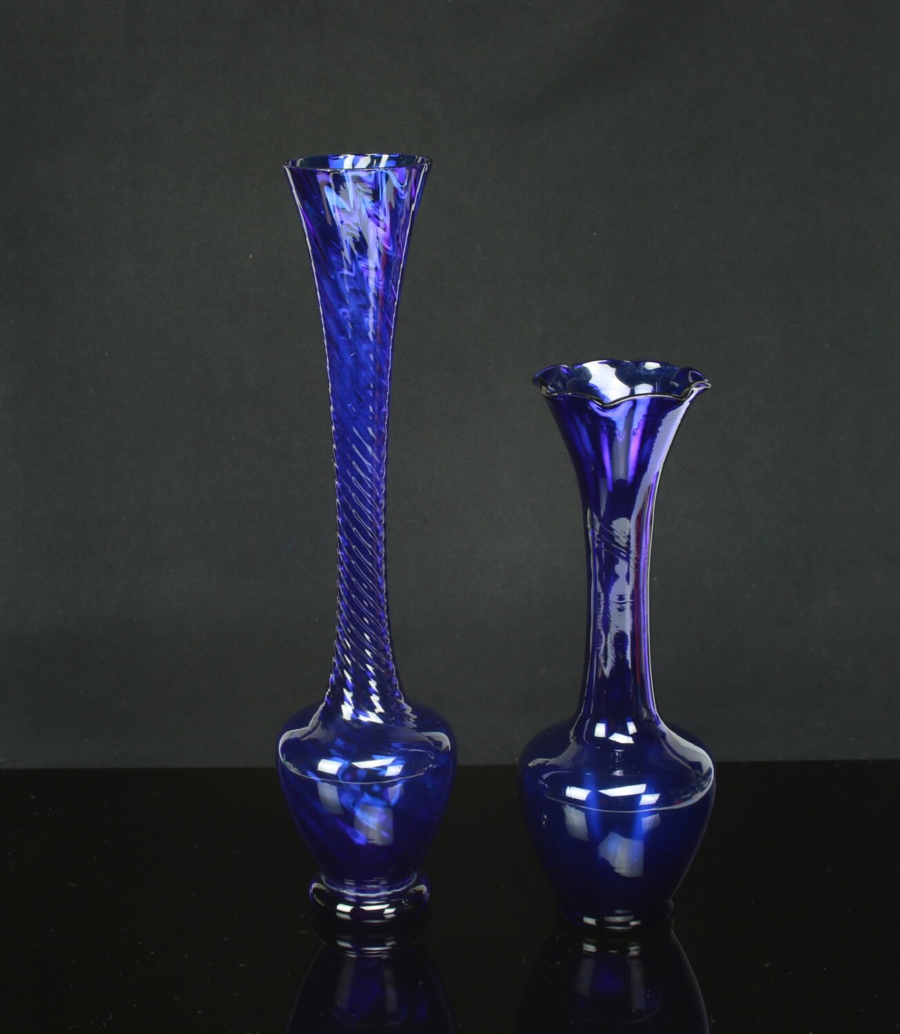 Home & Living Lovely Mid Century Pair of Cobalt Blue Hand Blown Stem ...