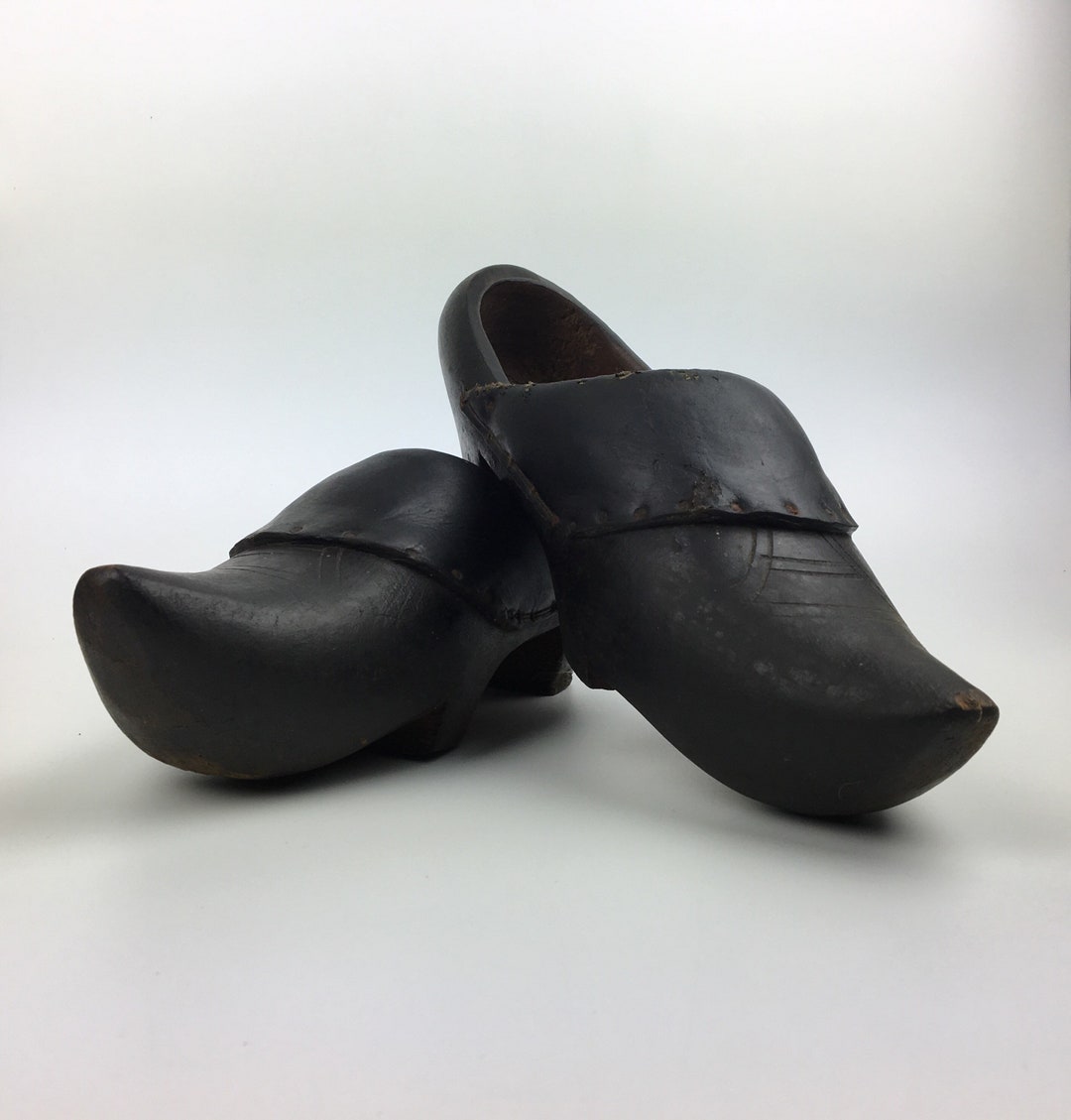 Elegant Antique French Black Wood and Leather Clogs, 1900s - Etsy