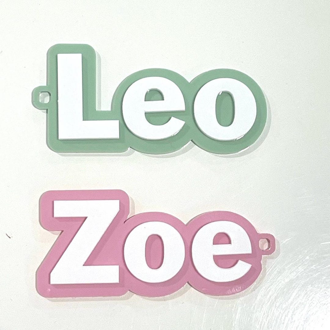 Personalised Acrylic Kids Name Tag: 3D Block Font School Backpack Tag ...