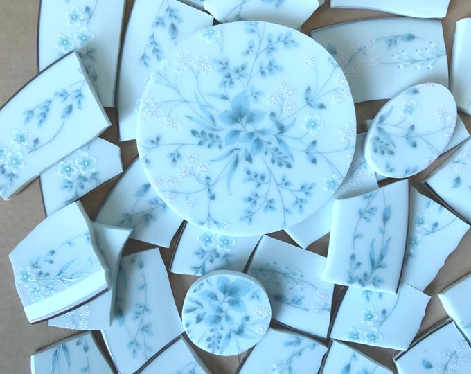 34 Hand Cut Tiles and Focal From Vintage White and Blue Plates - Etsy