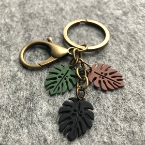 Monstera Keychain Three Monstera Leaf Charms Black Silver - Etsy