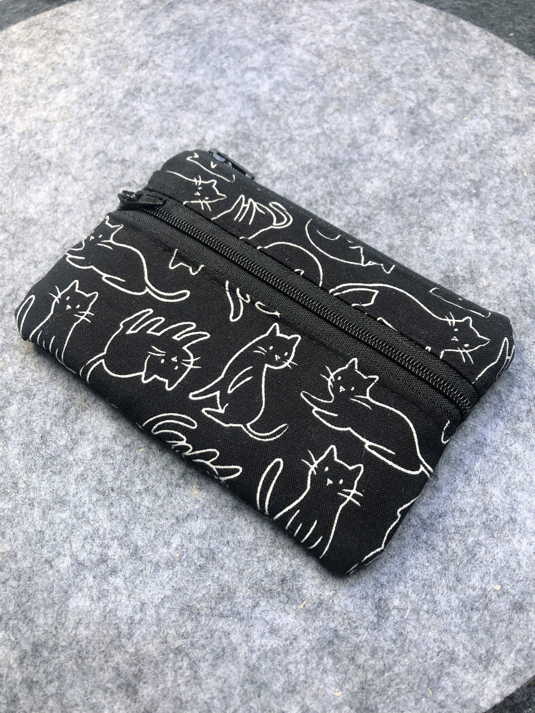 Coin Purse, Cat Prints, Small Fabric Bag With Two Pockets, Money Zipper ...