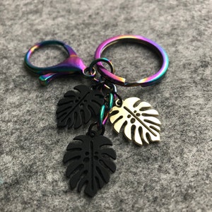 Monstera Keychain Three Monstera Leaf Charms Black Silver - Etsy