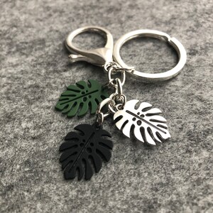 Monstera Keychain Three Monstera Leaf Charms Black Silver - Etsy