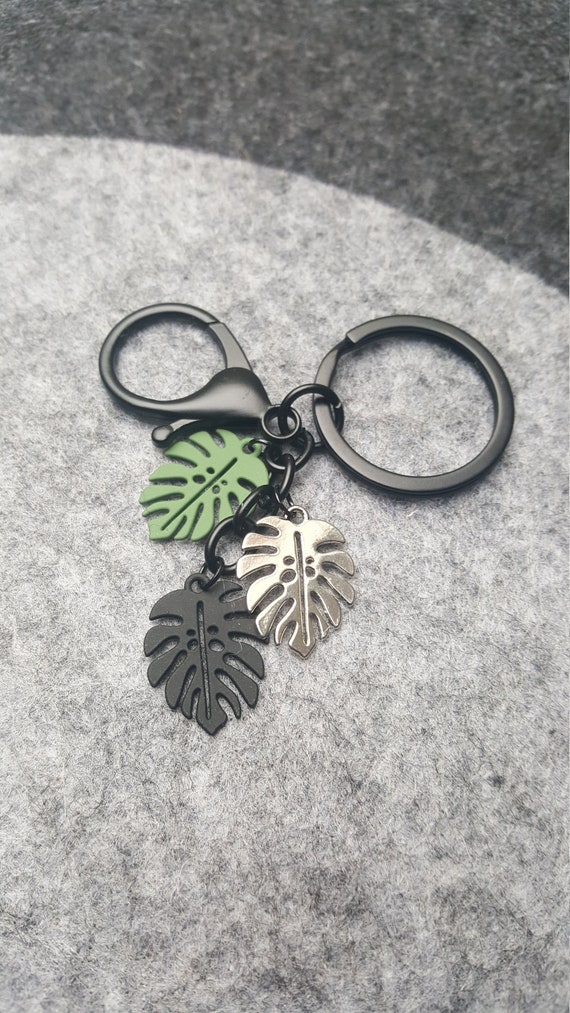 Monstera Keychain Three Monstera Leaf Charms Black Silver - Etsy