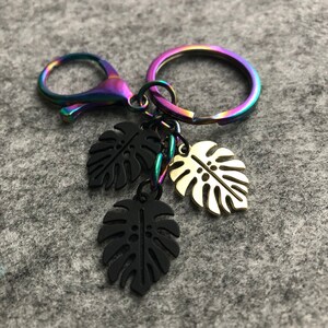 Monstera Keychain, Three Monstera Leaf Charms - Black, Silver, Gold ...