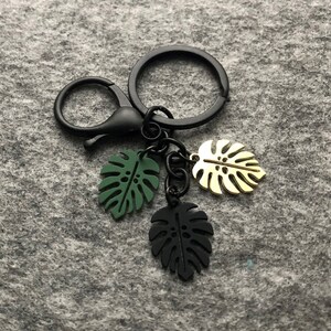 Monstera Keychain, Three Monstera Leaf Charms - Black, Silver, Gold ...