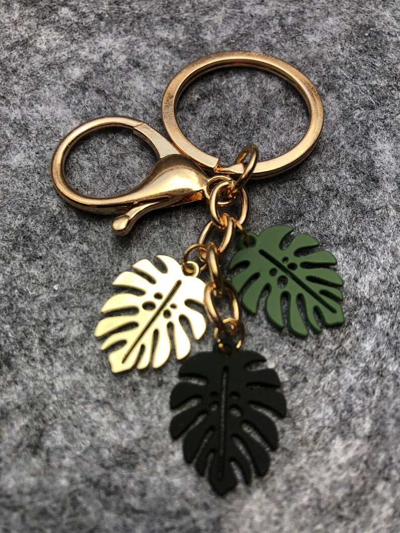 Monstera Keychain Three Monstera Leaf Charms Black Silver - Etsy