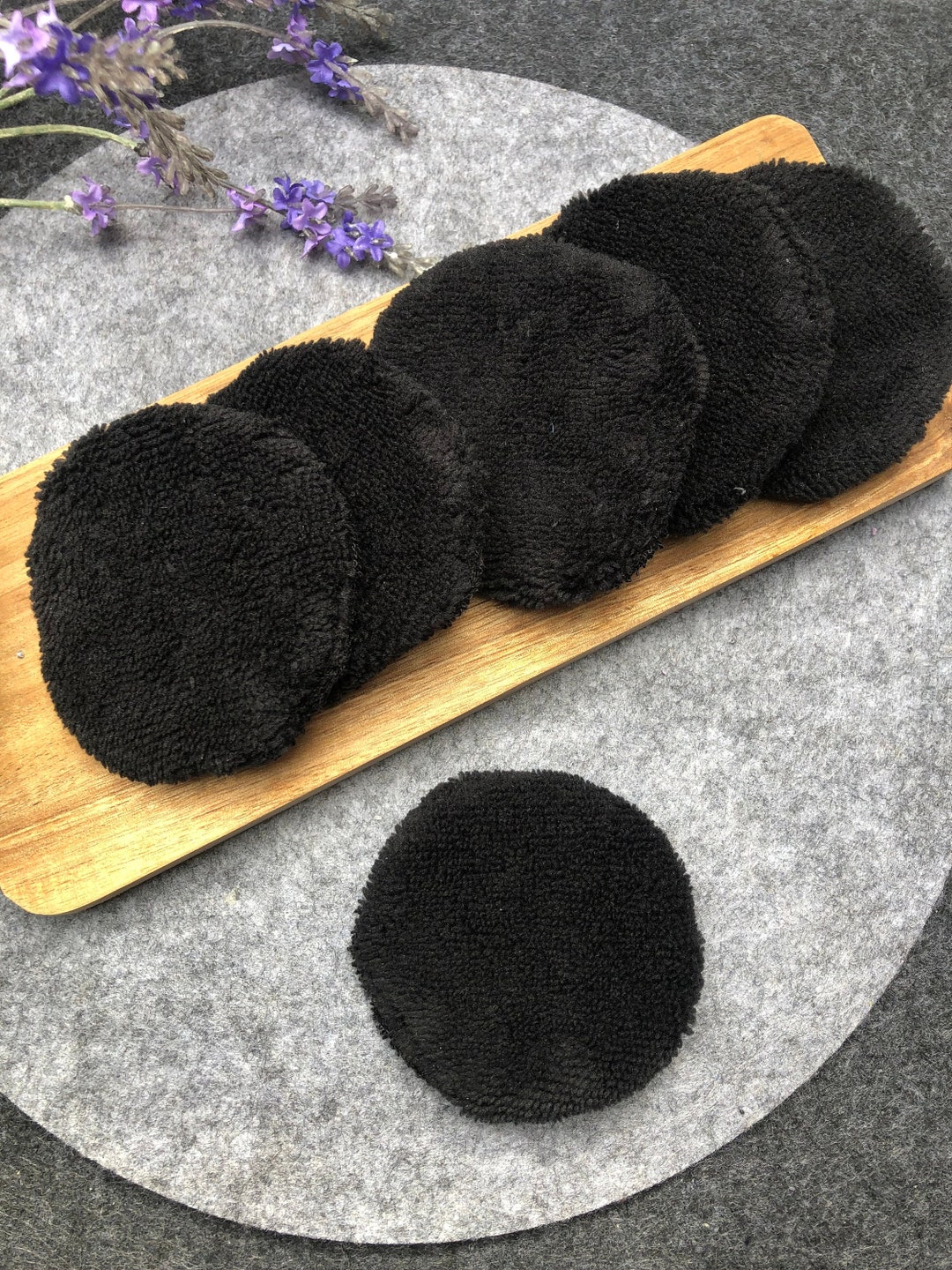 Reusable Bamboo Face Pads, Black Round Set, Soft Fleece Wipes, Eco ...