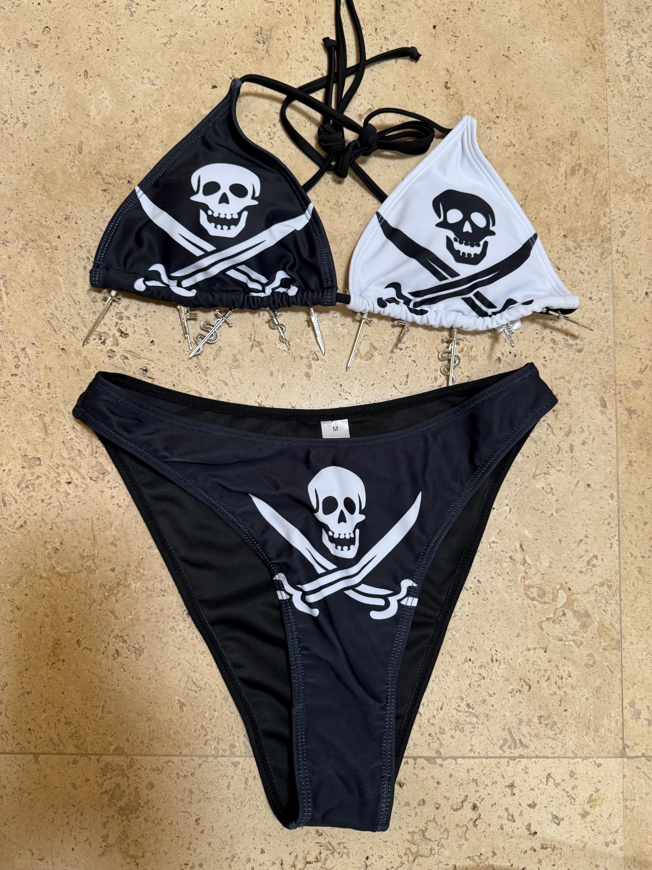 Jolly Roger Flag Bikini Women Bikini Set Black Pirate Flag Swimsuit
