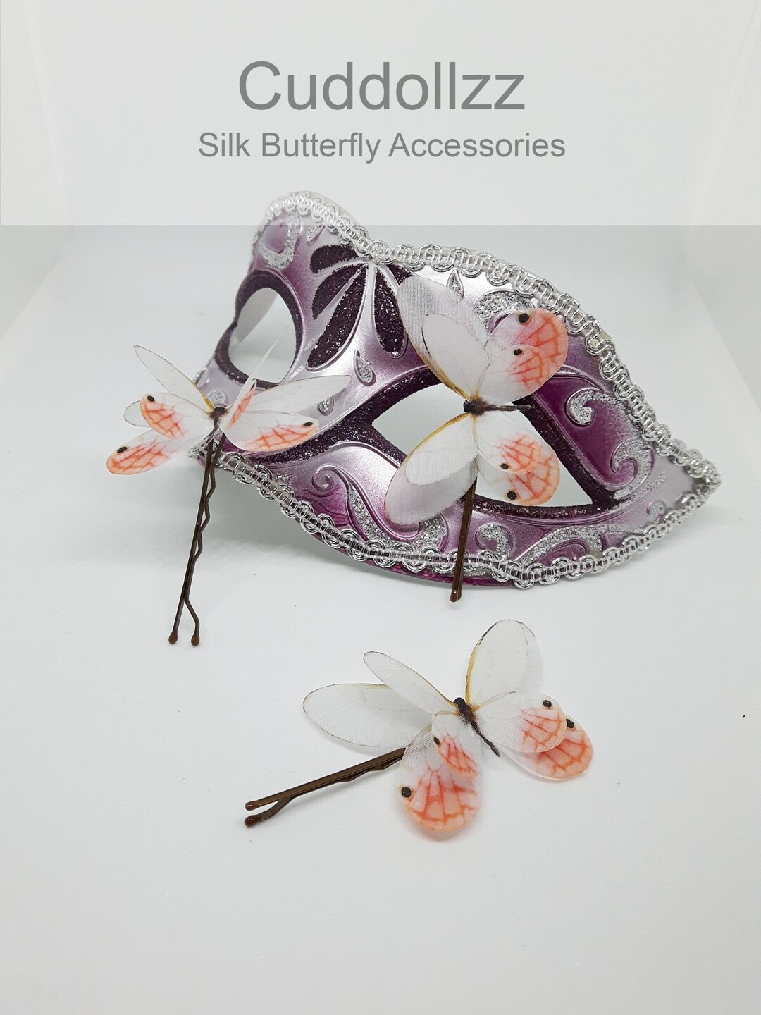 Silk Butterfly Hair Clips - White & Pink Bobby Pins (set of 3) - Etsy