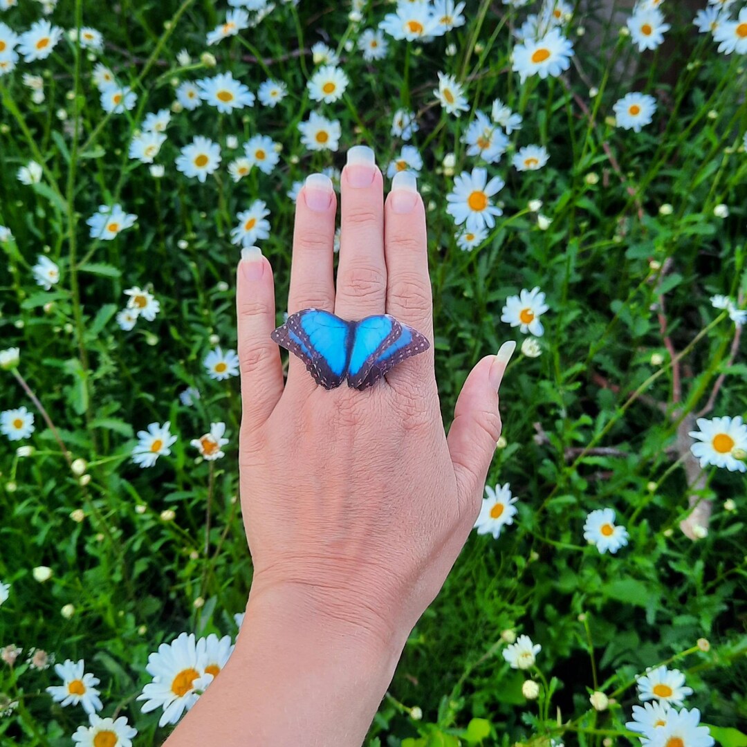 Blue Silk Butterfly Ring Beautiful Romantic Beautiful Butterfly Ring - Etsy