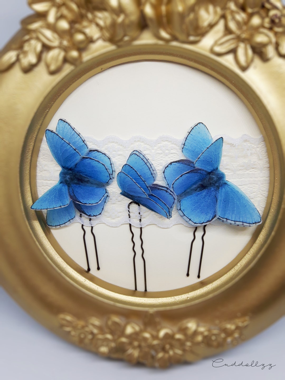Blue Butterflies Clips Set of 3. Beautiful Handmade Butterfly Hair Pins ...