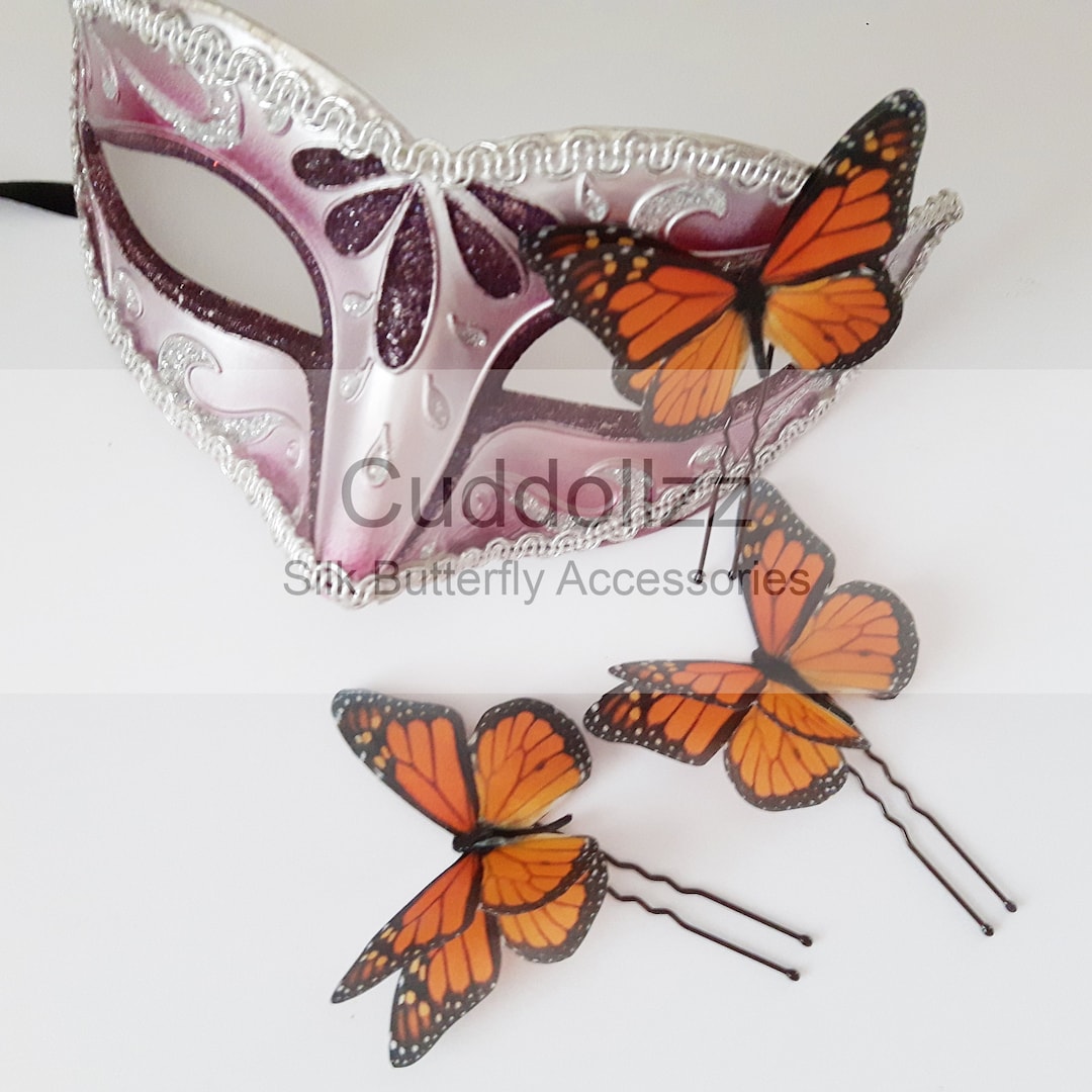 Monarch Butterflies Hair Clips, Set of 3 Burnt Orange Silk Butterflies ...