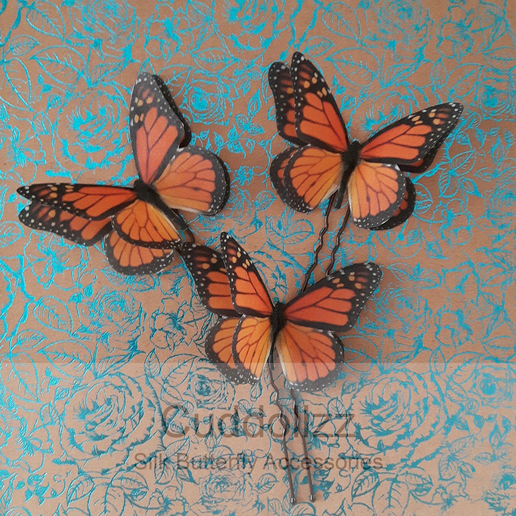 Monarch Butterflies Hair Clips Set of 3 Burnt Orange Silk | Etsy