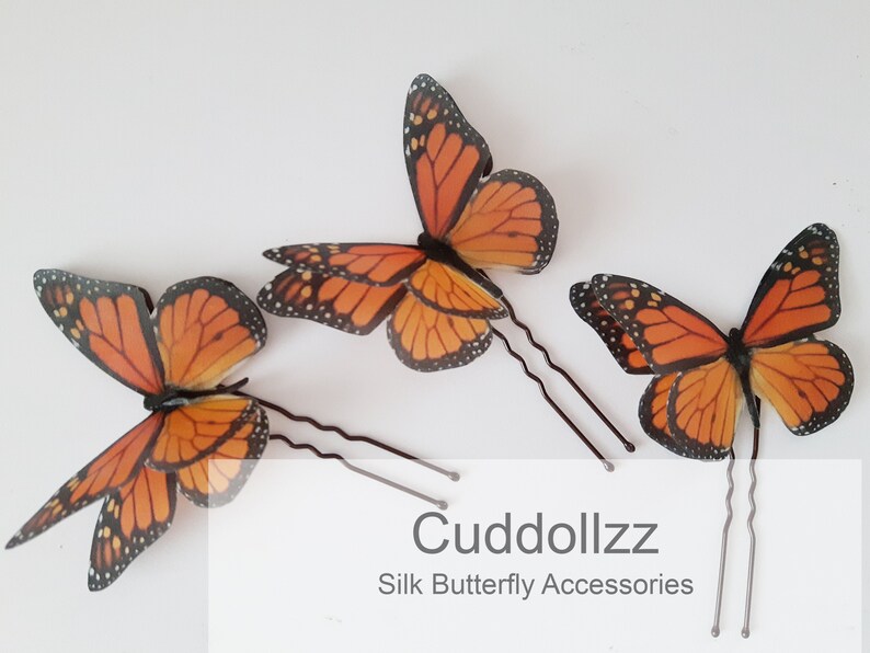 Monarch Butterflies Hair Clips Set of 3 Burnt Orange Silk | Etsy