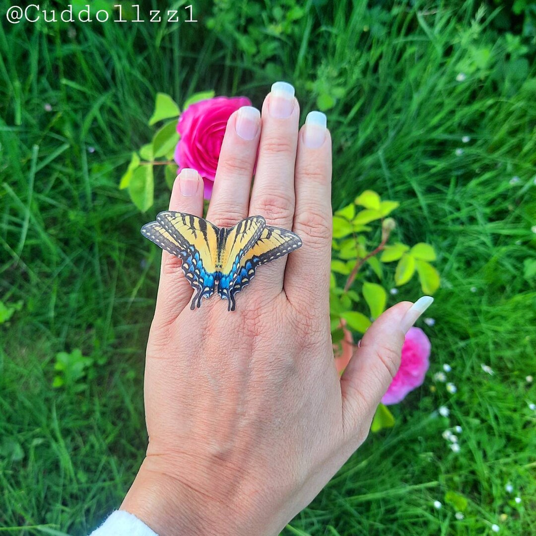 Yellow Butterfly Ring Beautiful Romantic Silk Butterfly Ring - Etsy